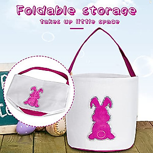SANRUIHE Easter Basket Bunny Bags, Easter Egg Hunt Basket for Kids, Canvas Tote Candy Gifts Bags for Boys and Girls, Printed Fluffy Paillette Rabbit Bucket for Easter Decorations