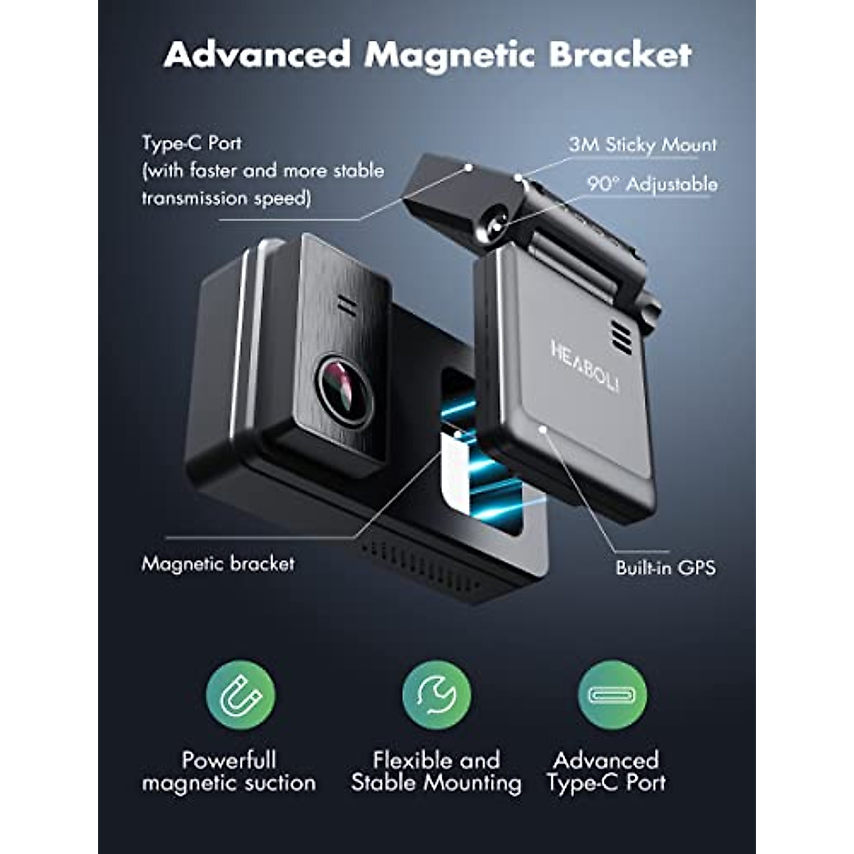 Heaboli 4K Dual Dash Cam Front and Rear, Wi-Fi GPS, Dash Camera for Cars with 3 Inches IPS Touch Screen, Car Camera Driving Recorder with Night Vision, Parking Mode