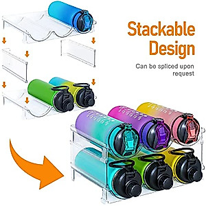 Water Bottle Organizer for Cabinet, 4 Packs Stackable Plastic Water Bottle Holder, Wine Racks for Kitchen Fridge Pantry Organization and Storage,Tumbler Travel Cup Holder and Organizer