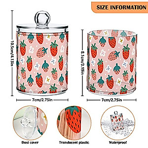 Kigai 2 Pack Apothecary Jars Cute Strawberry Qtip Holder Organizer Clear Airtight Container for Cotton Swabs Food Storage 14oz Plastic Jars with Lids