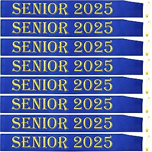8 Pack Senior 2025 Sash, Gold Glitter Royal Blue Satin Finally Graduated Senior Cheerleader Sashes for Class of 2025 Graduation Party Supplies