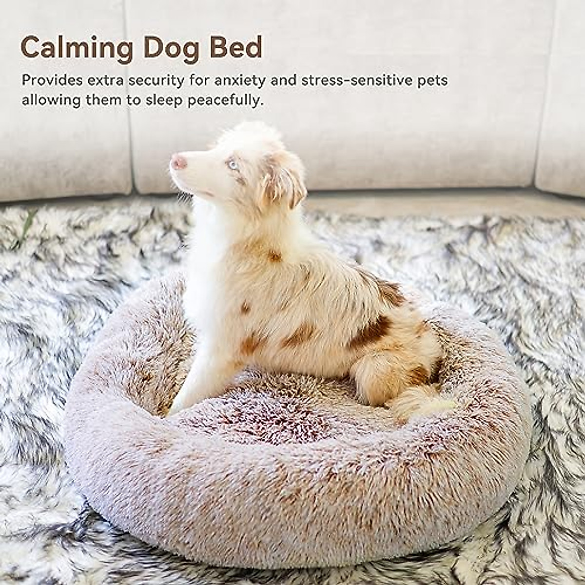 YAEM Dog Bed - 20" Dog Beds for Small Dogs, Washable Small Dog Bed, Anti-Anxiety Round Fluffy Plush Faux Fur Calming Dog Bed, Anti-Slip Anti-Slip Donut Dog Bed | Cat Bed - Coffee