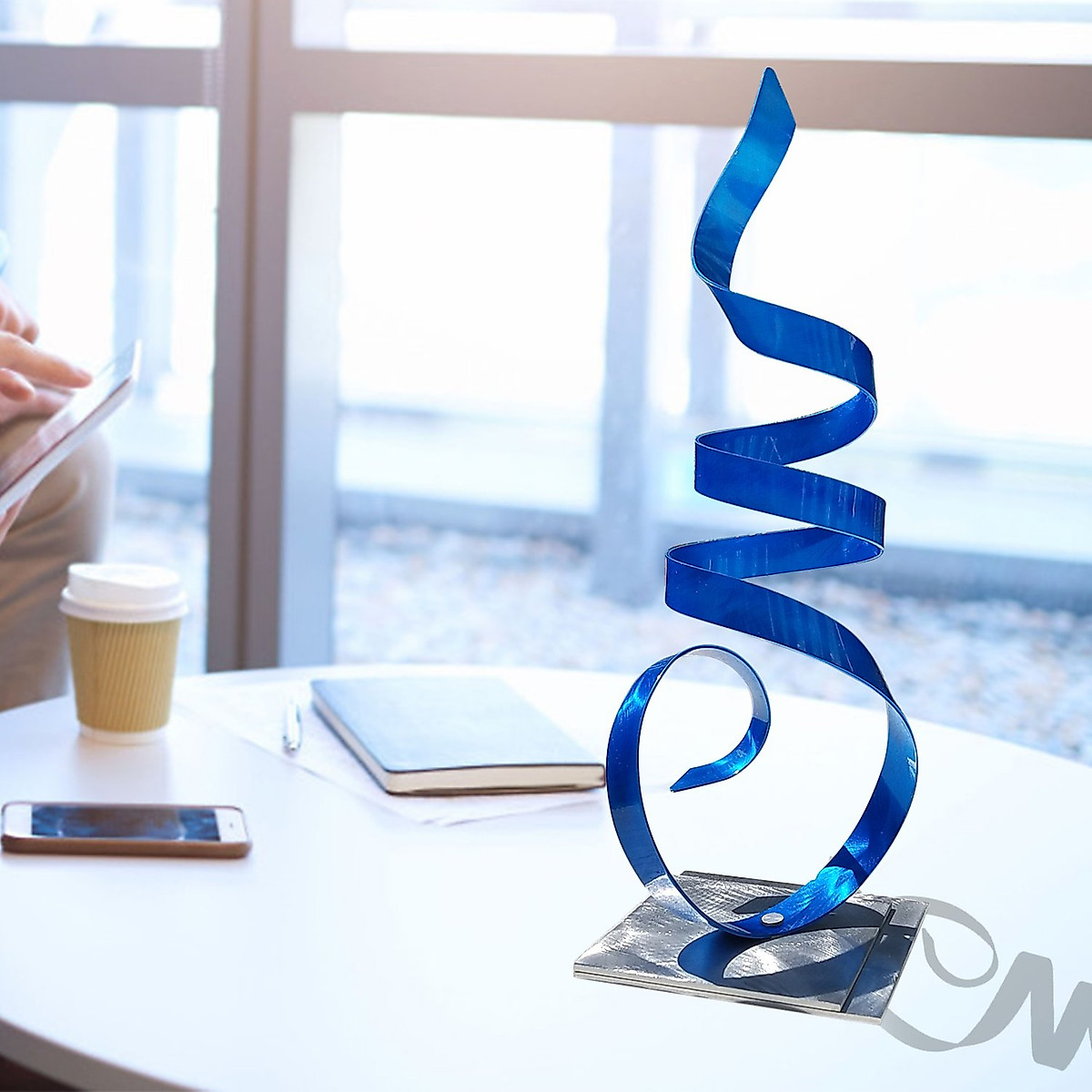 Statements2000 Modern Metal Centerpiece, Abstract Garden Decor, Contemporary Table Top Accent Sculpture - Blue Sea Breeze Accent by Jon Allen - 18"