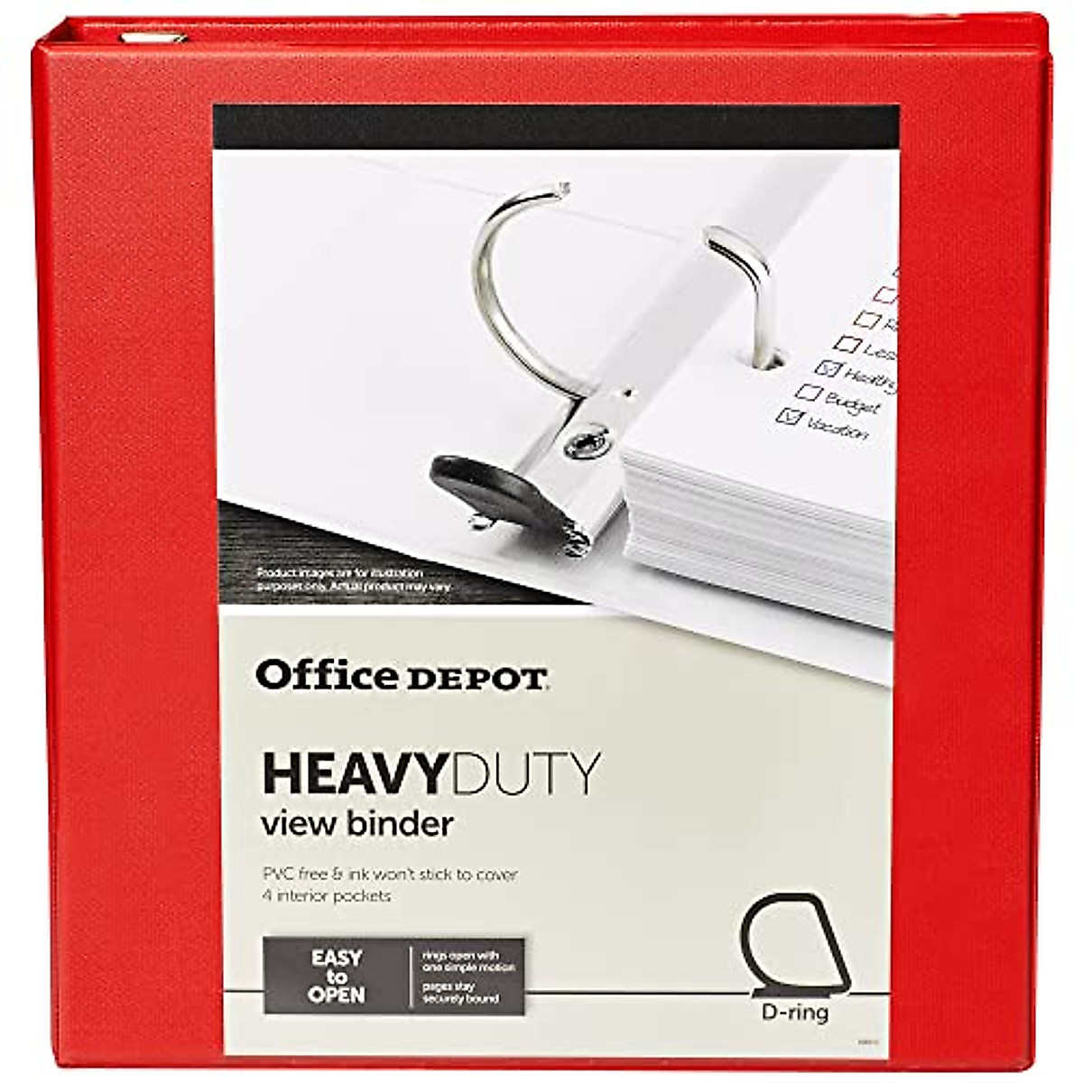 Office Depot® Brand Heavy-Duty D-Ring View Binder, 1 1/2" Rings, 54% Recycled, Red