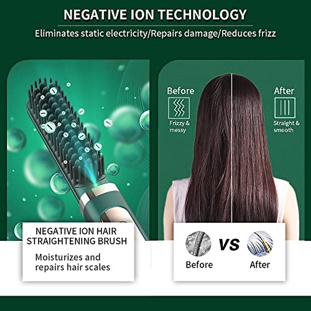 MEIYIXIN Ionic Hair Straightener Brush, Hair Straightener Comb with 5 Temperature Settings, Negative Ions Straightener Comb for Women, Fast Heating & Anti-Scald C903 (Black Purple)