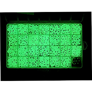 Amaney 1400 Pieces 4x7mm Round Acrylic with White Alphabet Letter Beads A-Z Heart Beads and Crystal Line for Jewelry Making Glow in The Dark