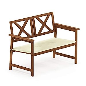 Furinno FG18113C Tioman Hardwood Outdoor Patio Furniture X-Back Bench Bench in Teak Oil, 1, Natural