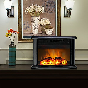 DONYER POWER 1500W Mini Electric Fireplace Tabletop Portable Heater,14'' (Black, Metal)