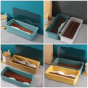 Cabilock Cup Holder Tray 2pcs Kitchen Chopsticks Drain Storage Box Flatware Tray with Lid Chopsticks Storage Holder Cutlery Utensil Storage Container Kitchen (Green+Yellow) Spoons Silverware