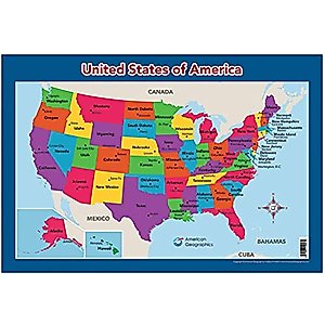 USA Map for Kids - United States Wall/Desk Map (18" x 26" Laminated)