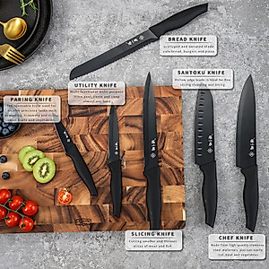 ZHANG XIAO QUAN Kitchen Knife Sets with Block, 14 Pieces High Carbon Stainless Steel Chef Knife Set, Steak Knives Set of 6, Full Tang Handle, Dishwasher Safe, Matte Black