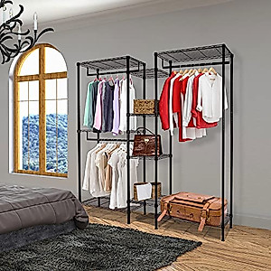 Soywey Heavy Duty Wire Garment Rack, Clothing Rack Clothes Rack for Hanging Clothes Metal Free Standing Clothes Rack Wire Metal Clothing Rack Closet（Black）