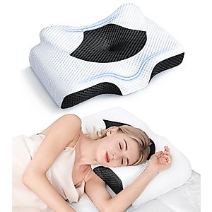 Osteo Cervical Pillow for Neck Pain Relief, Hollow Design Odorless Memory Foam Pillows with Cooling Case, Adjustable Orthopedic Bed Pillow for Sleeping, Contour Support for Side Back Stomach Sleepers