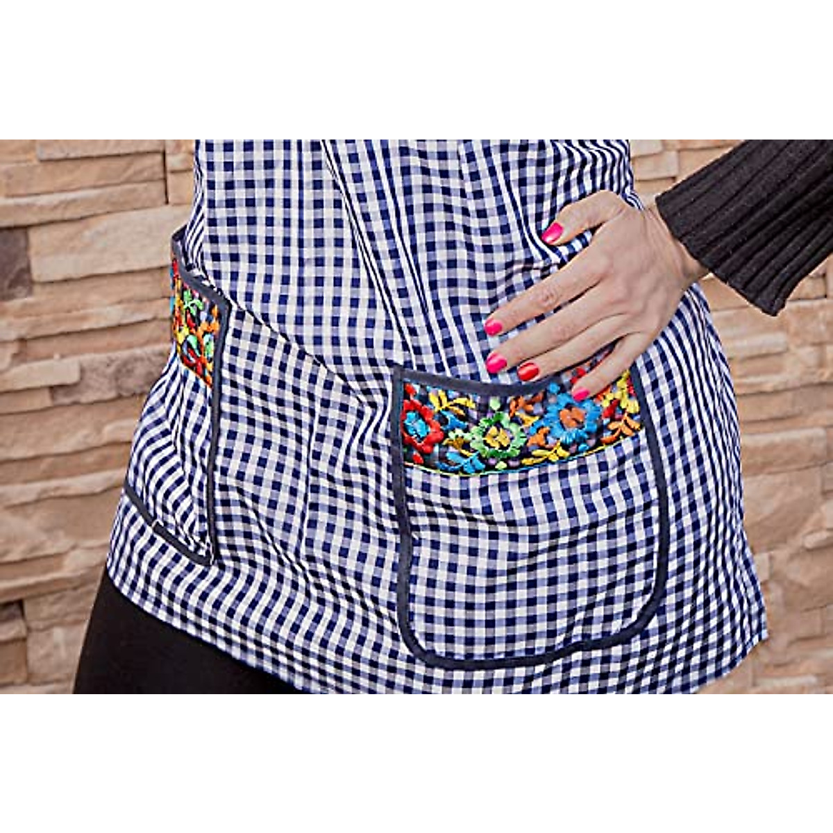 cuitáxi Traditional Mexican apron for women with pockets beautiful flower embroidery - Mandiles para mujer mexicanos mandil