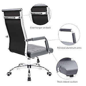 KaiMeng Ribbed Office Desk Mid Back Computer Chair Height Adjustable Conference Executive Task Swivel PU Leather (Grey)