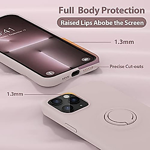 MOCCA Compatible with iPhone 13 Pro Max Case 6.7inch with Ring Kickstand |Liquid Silicone|Microfiber Linner|Anti-Scratch Full-Body Shockproof Protective Case for iPhone 13 Pro Max Women Girl-Pink Sand