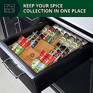 ROYAL CRAFT WOOD Luxury Spice Drawer Organizer for Kitchen - Bamboo Spice Rack Organizer for Drawer for Deep Drawers (17"x13.5")