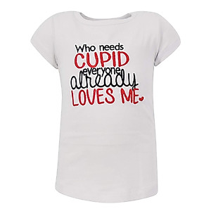 Unique Baby 2 Piece Girls Double Ruffle Leggings and Short Sleeve Shirt Clothes Set Kid and Toddler Girl Valentine's Day Outfit (7 Years, White)