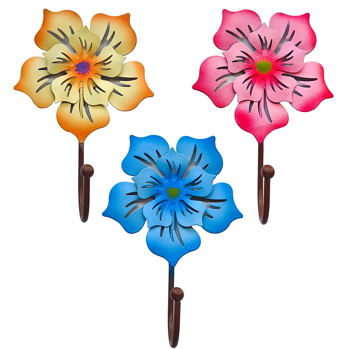 Snnshun Decorative wall mounted flower hooks,flower shaped decorative wall hooks coat racks,Decorative metal wall hooks for home and garden,for hanging coats, towels, keys, bags, hats (3 pcs)