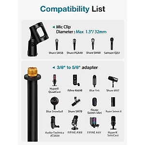 InnoGear Desktop Microphone Stand, Upgraded Adjustable Table Mic Stand with Mic Clip and 5/8" Male to 3/8" Female Screw for Blue Yeti Snowball Spark & Other Microphone