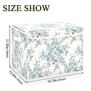 Sletend Flower Floral Lidded Home Storage Bins Closet Storage Bins, Foldable Oxford Fabric Storage Box for Home Bedroom Closet Office (16.5x12.6x11.8 in)