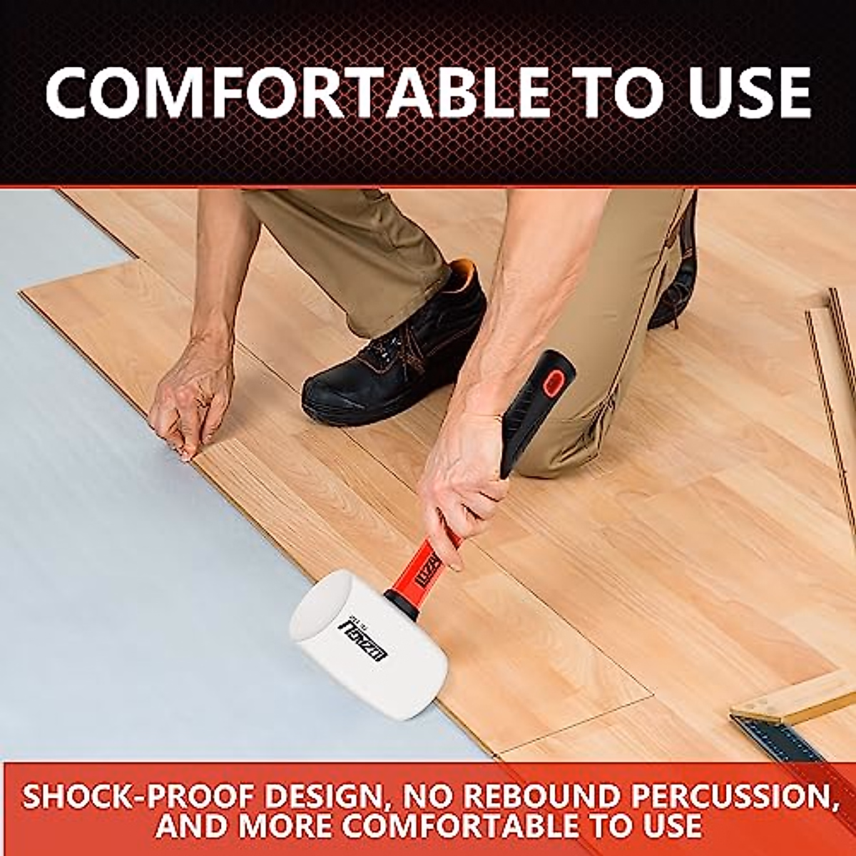 LOZAGU 8 oz Rubber Mallet Hammer, Fiberglass Handle, Rubber Mallet for Flooring, Tent Stakes, Woodworking, Camping, Soft Blow Tasks without Damage