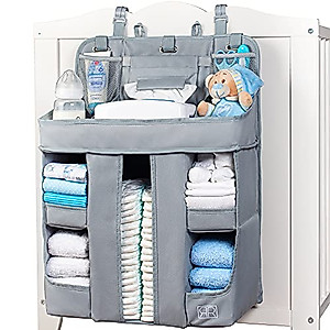 XL Hanging Diaper Caddy Organizer – Reinforced Diaper Stacker for Crib that Keeps Shape – Hanging Diaper Organizer for Changing Table, Playard, Wall & Door – Diaper Holder for Newborn Baby Girl & Boy