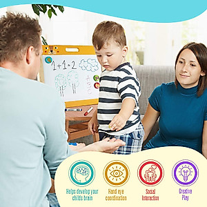 Children's Wooden Tabletop Easel with Double-Sided Magnetic Whiteboard & Chalkboard, Arts & Crafts Portable Easel Includes Dry Erase Marker, Chalk, Magnetic Letters & Extra Magnets, Ages 3 and Up