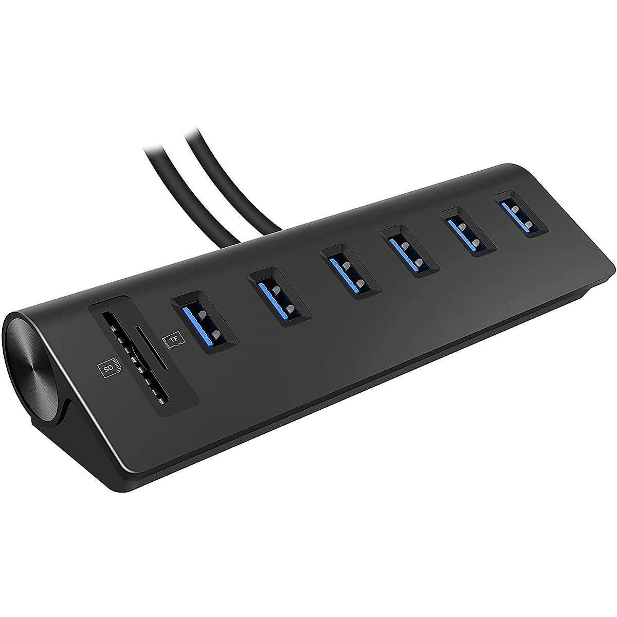 CATECK USB 3.0 Hub, Aluminum Hub with 6 USB 3.0 Ports+SD/TF Card Solts+5V/4A High Capacity Power Supply for Mac, Mac Book Air, Mac Pro,Mac Book Pro, Mac Book, Mac Mini, PCs and Laptops (Black)