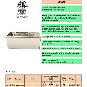 Chest Freezer Glass Door sliding Commercial Ice Cream Freezer 72" White Curve Display Top w/Storage Baskets 19 Cu.ft sd651s
