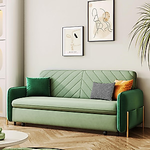 comfor u 79" King Sleeper Sofa Green Upholstered Convertible Sofa Bed 3 in 1 Sleeper Sofa Couch Bed, Small Tufted Velvet Convertible Loveseat Futon Sofa w/Pullout Bed, Multi-Pockets for Living Room