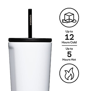 Corkcicle Cold Cup Insulated Tumbler with Lid and Straw, Gloss White, 24 oz – Reusable Water Bottle Keeps Beverages Cold for 12hrs, Hot 5hrs – Cupholder Friendly Tumbler, Lid for Flexible Sipping