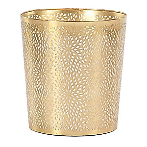 CosmoLiving by Cosmopolitan Metal Cylinder Small Waste Bin with Laser Carved Floral Design, 9" x 9" x 10", Gold