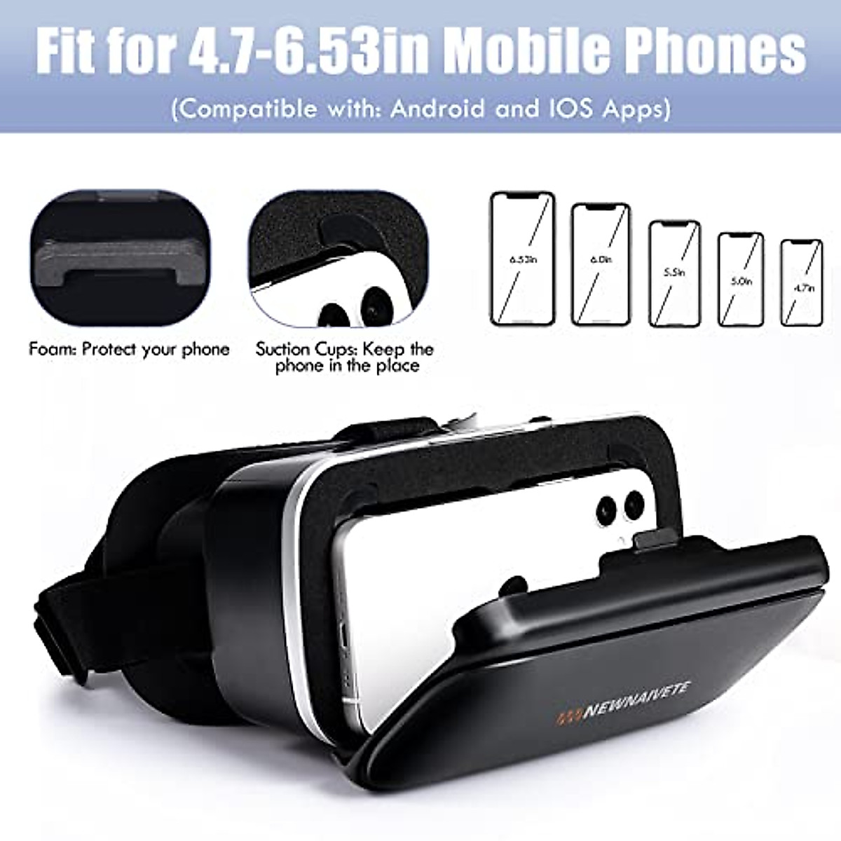 VR Headsets Compatible with iPhone & Android Phones - VR Set Incl. Remote Control for 4.7”-6.53” Cell Phone, 3D Virtual Reality Goggles Glasses Gift for Kids and Adults for 3D Gaming and Videos