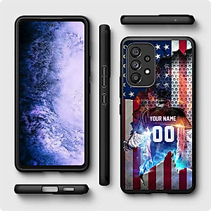 Personalized Ice Hockey vs Name Number US Flag Decor Rubber Cover Phone Case for Samsung Galaxy A53 5G/A03S/A02S/A10E/A12/A13/A32/A33/A42/A51/A52/A71 Custom Hockey Phone Case (America Flag)