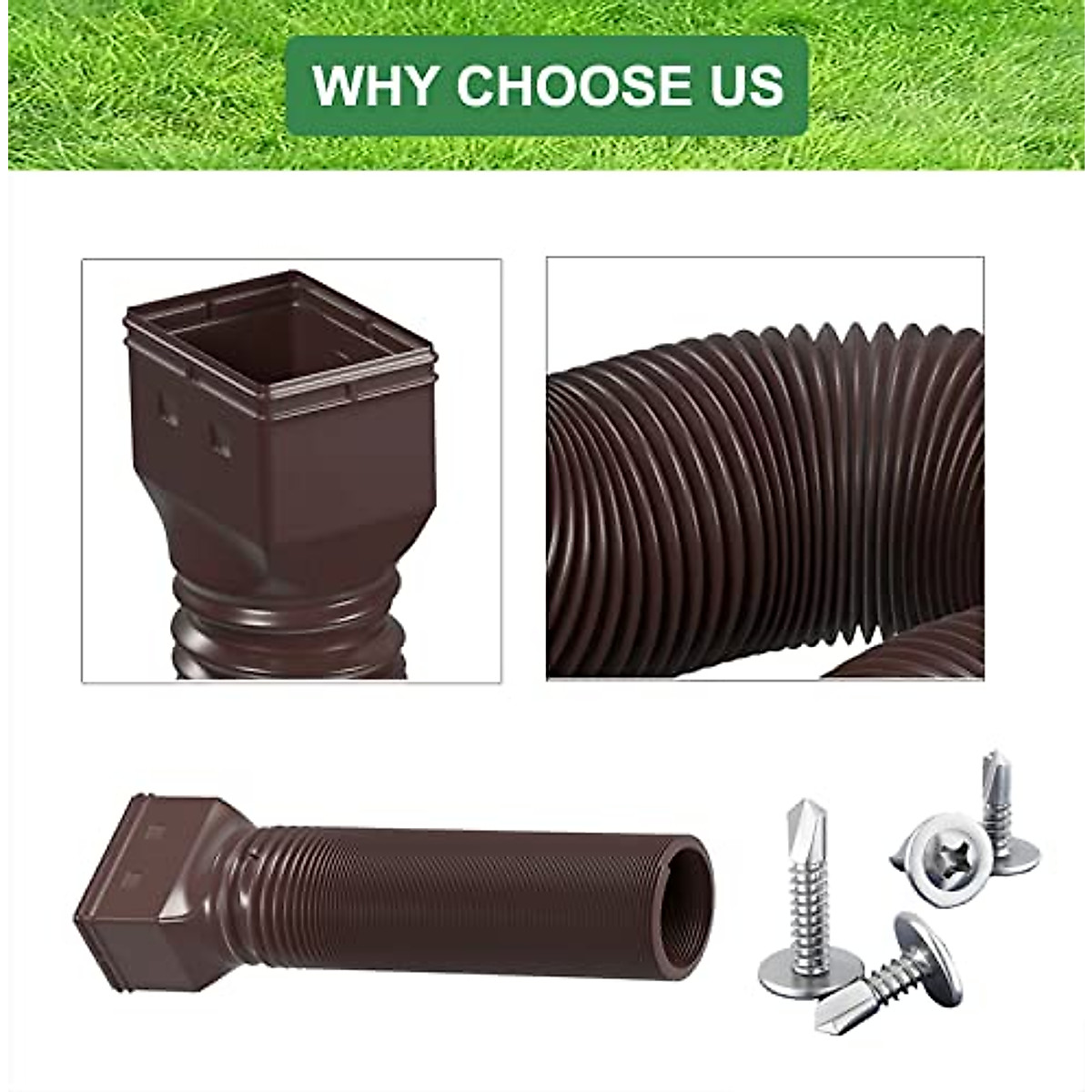 YOTODY Rain Gutter Downspout Extensions Flexible,Down Spout Drain Extender Diverter Extendable from 21 to 60 in,Screws for Included (Brown)