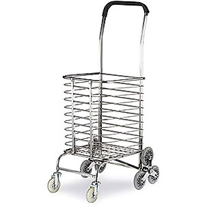 MTYLX Multifunctional Portable Trolleys with Wheels,Shopping Cart Trolley 8 Wheels, Stainless Steel Structure, Large Capacity, Folding Trolley (Color : Silver, Size : 43Cm*49Cm*96Cm)