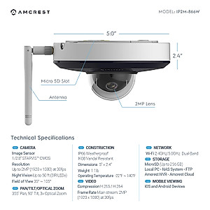 Amcrest ProHD 1080P PTZ WiFi Camera, 2MP Outdoor Vandal Dome IP Camera (3X Optical Zoom) IK08 Vandal-Proof, IP66 Weatherproof, Dual Band 5ghz/2.4ghz, Pan/Tilt (IP2M-866W) (White)