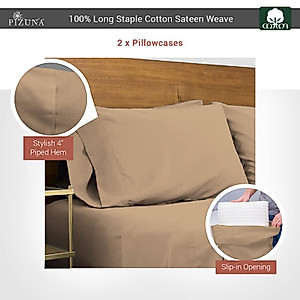 Pizuna Pure 100% Cotton Pillow Cases Queen Size Set of 2 Ginger Brown, Luxurious 400 Thread Count Long Staple Cotton Sateen with Stylish 4" Hem (Combed Ginger Brown Cotton Pillow Cases Queen)