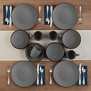 IHIPPO Dinnerware Set Gray 16-Piece Dinnerware Set Stoneware Dishes And Plates Sets Serving Dishes Sets Round Kitchen Dinnerware Set Round Stoneware Dinnerware Dish Set Dinnerware Sets Serive For 4 Pe