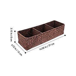 YARNOW Woven Shelf Baskets Storage Baskets Seagrass Wicker Baskets Makeup Holder Organizer Divided Storage Bins Box Container Sundries Organizer Cosmetic Storage Box for Bedrooms Home