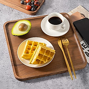 Insunen Walnut Serving Tray, Square Wood Coffee Table Tray for Food Eating, Wooden Ottoman Trays for Decor(11.8x11.8x0.7in)