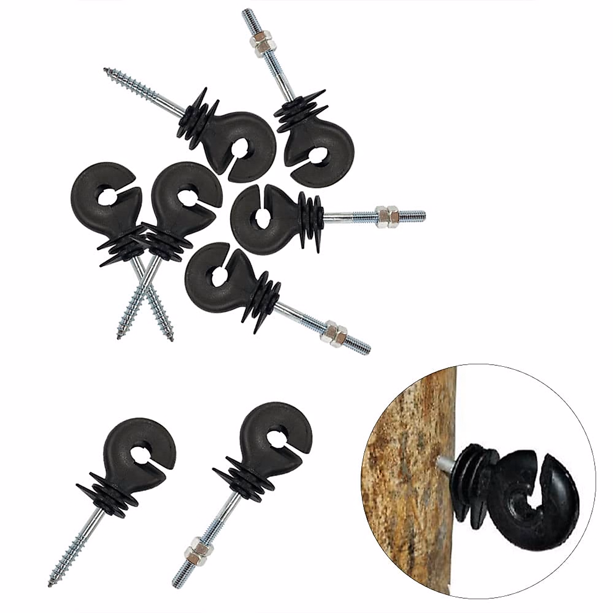 SagaSave 20pcs Self-Tapping Insulator Electric Fencing Wood Post Ring Electric Fence Insulators Screw Electronic Fence Insulator Ranch Electric Fence Insulation - Tapping Insulator