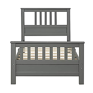 Merax Solid Wood Bed Frame with Headboard and Footboard/No Box Spring Needed/Easy Assembly for Kids Platform, Gray(Twin)