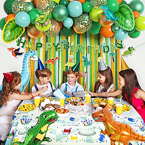 Dinosaur Birthday Party Decorations Supplies Happy Birthday Banner Crepe Paper Green Orange Blue Gold Dino Foil Balloons Garland Arch Kit for Jungle Safari Dinosaur Themed Baby Shower Party Boys Kids