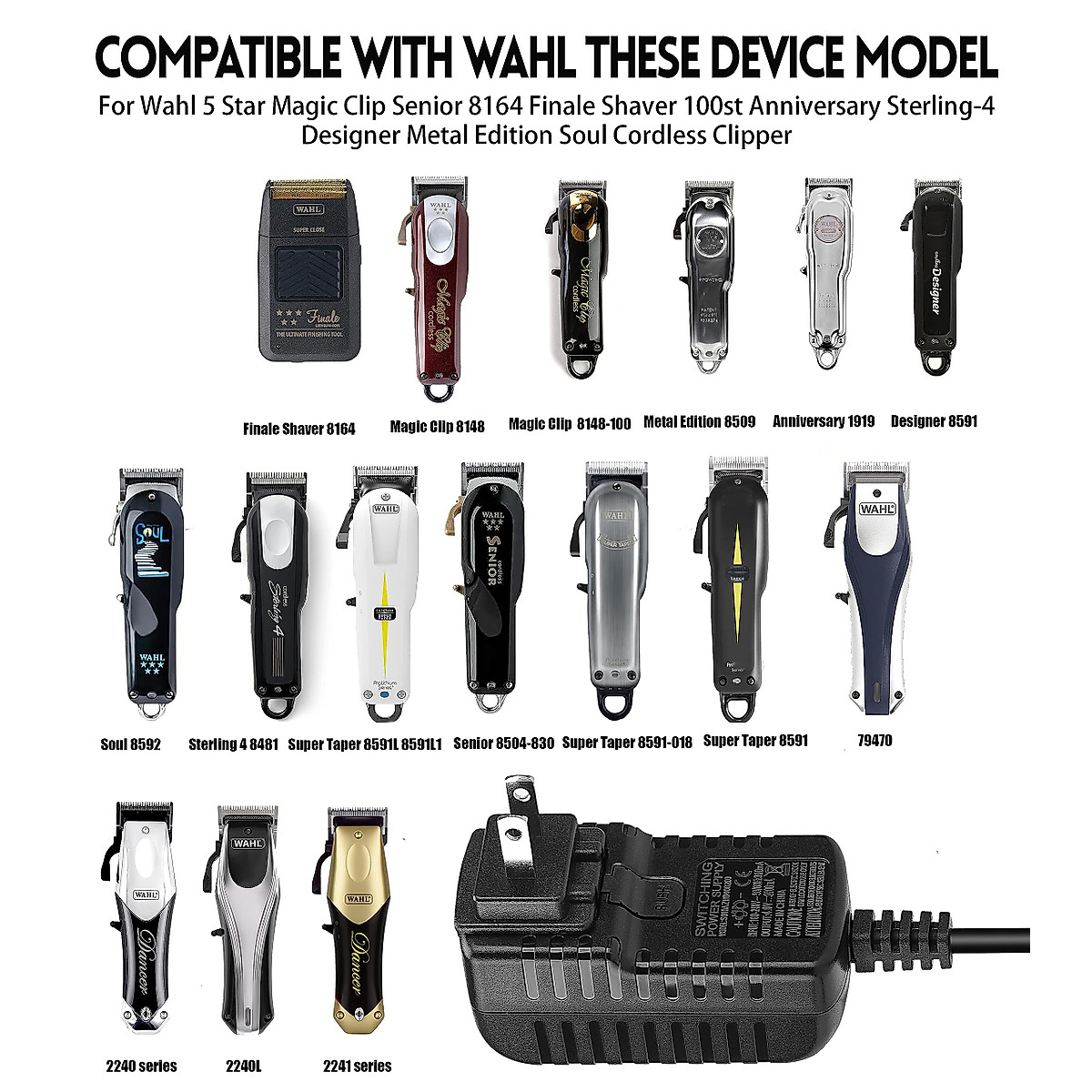 Kaynway for Wahl Cordless Clippers Charger, Professional Replacement 4V Clipper Charger Cord for All Wahl Magic Clip Senior Sterling-4 Designer 5-Star 8164 Finale Shaver (New and Old Versions)