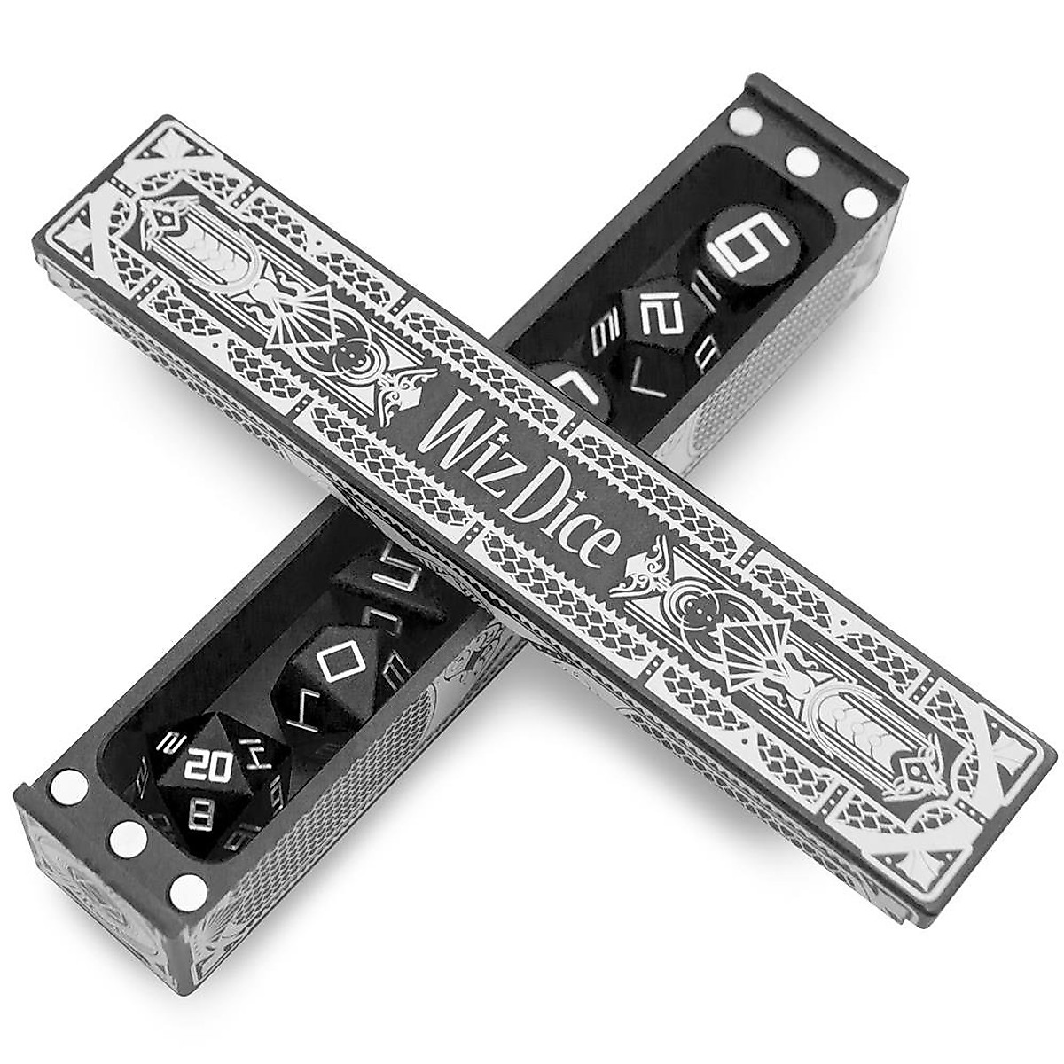 Wiz Dice Masterwork Series - Sharp-Edged Metal Dice Set for Tabletop RPG Adventure Games with a Dice Box - DND Dice Set, Suitable for Dungeons and Dragons and Dice Ga