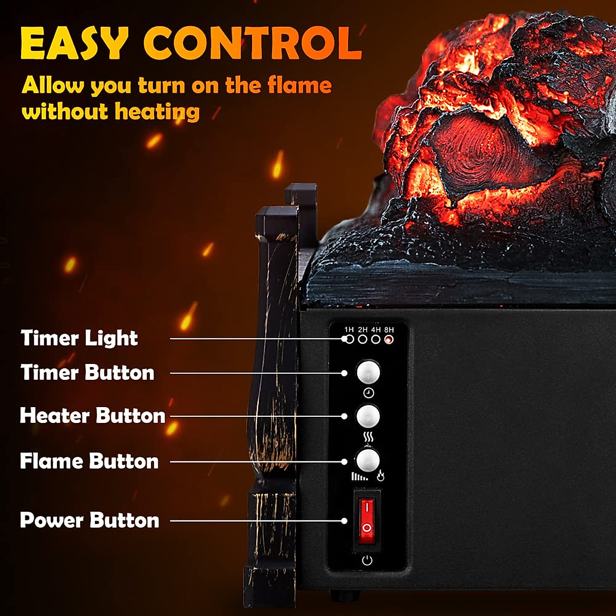 LIFEPLUS Electric Fireplace Log Set Heater 21 Inch with Remote Control 8H Timer Realistic Flame Ember Bed Adjustable Brightness Antique Bronze, Overheat Protection, Fake Fire for Christmas Home Decor