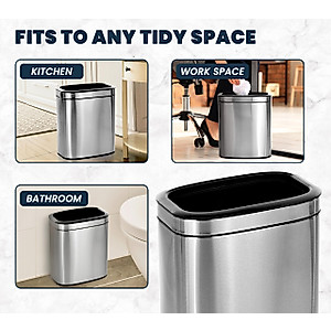 Alpine 20 Liter /5 Gallon Trash Can Open Top - Slim Stainless Steel Trash Can No Lid, Modern Silver Metal Wastebasket, Narrow Trash Can with Removable Trash Bin for Office Desk, Kitchen, Bathroom