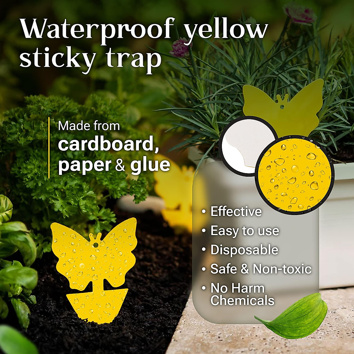 Premium Fruit Fly Traps | Double Sided Gnat Traps | Waterproof Yellow Sticky Traps are Great Outdoors | Also for Fungus Gnats, Aphids, Flies, Moths and Spiders | Pack of 25
